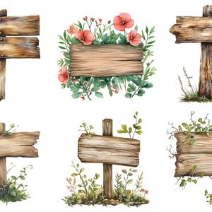Watercolor Wood Sign Clipart, Png Bundle, Clip Art Illustration, Wooden ...