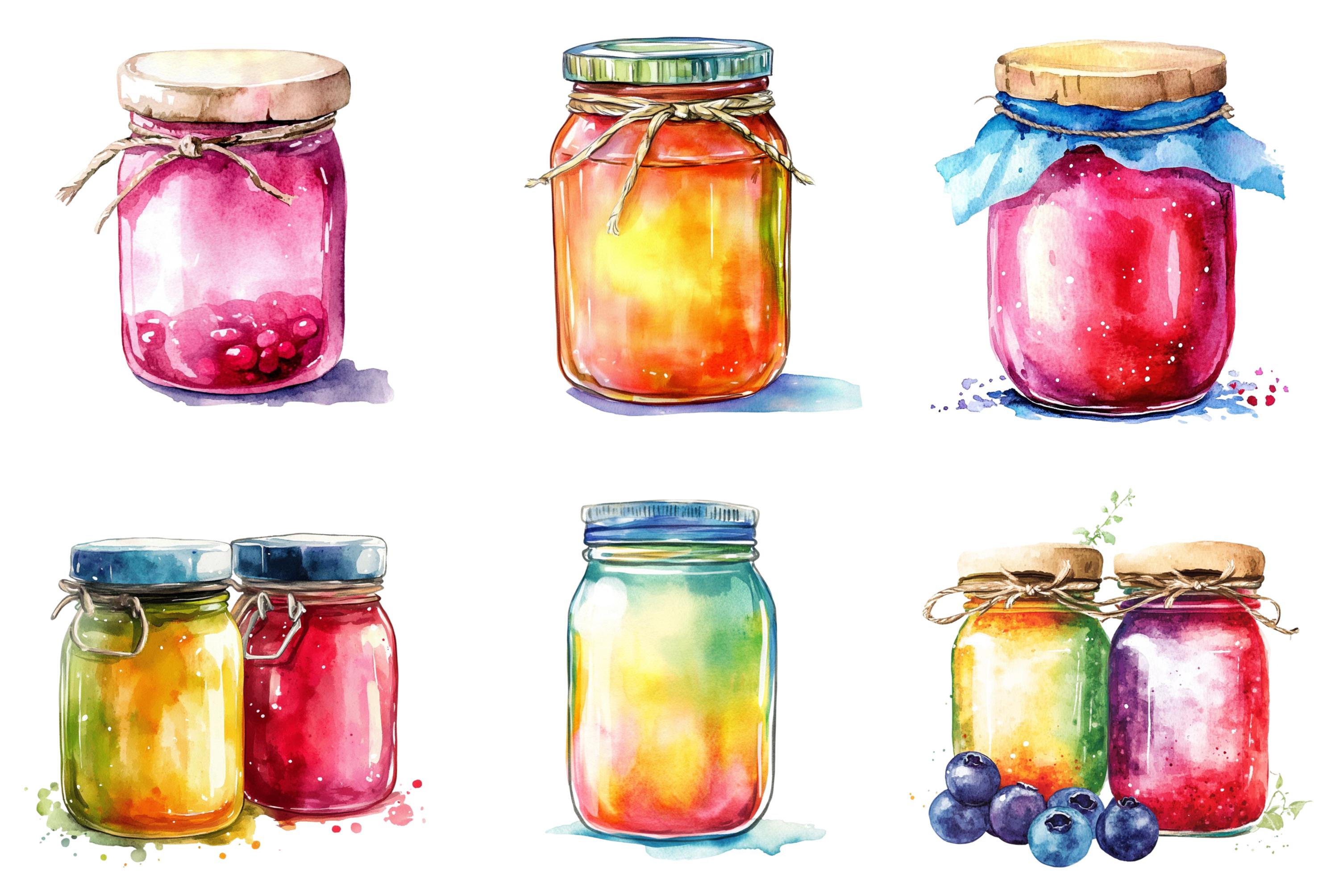Watercolor Jam Jar Clipart Bundle, Jam Jar Png, Jam Clip Art, Jar ...