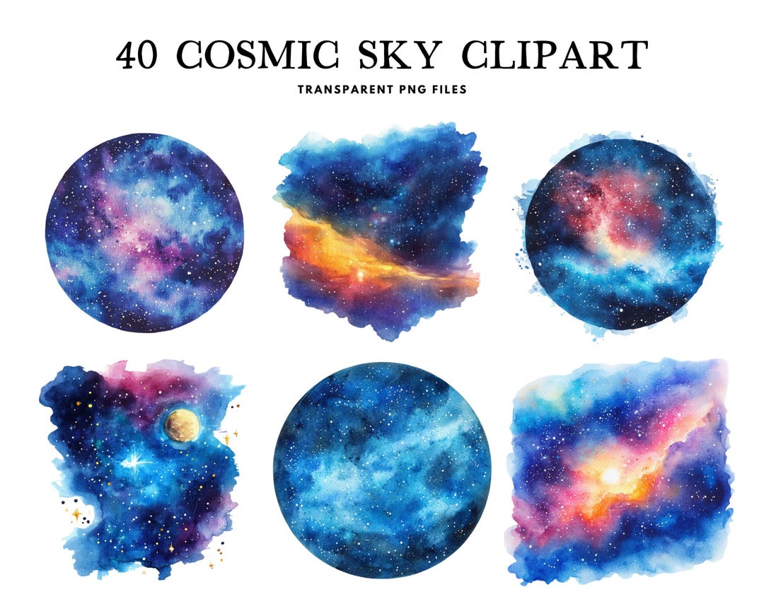 Watercolor Cosmic Sky Clipart Bundle, Cosmic Png, Sky Clip Art, Cosmic ...