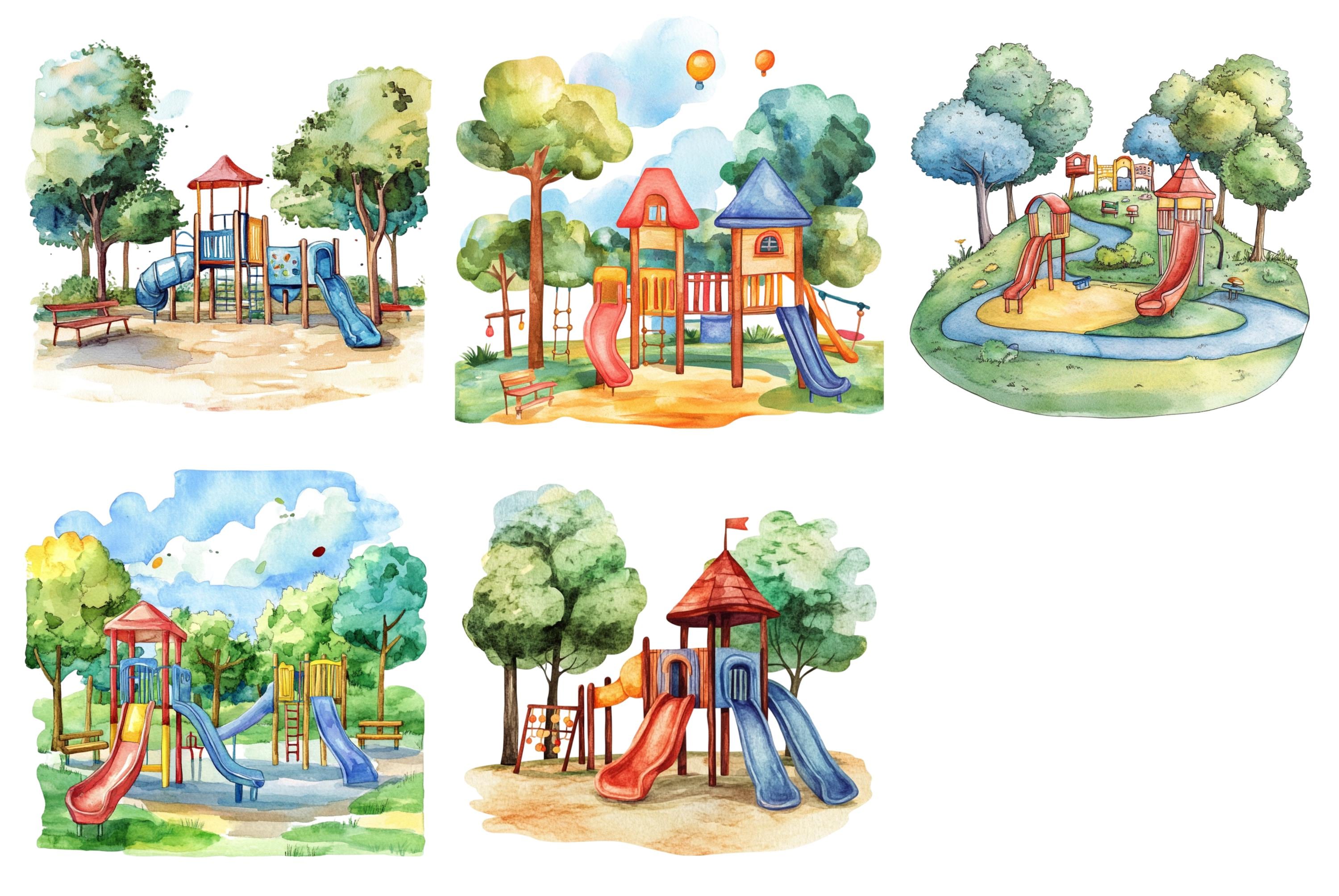 Watercolor Playground Clipart, Png Bundle, Park Clip Art, Swing ...