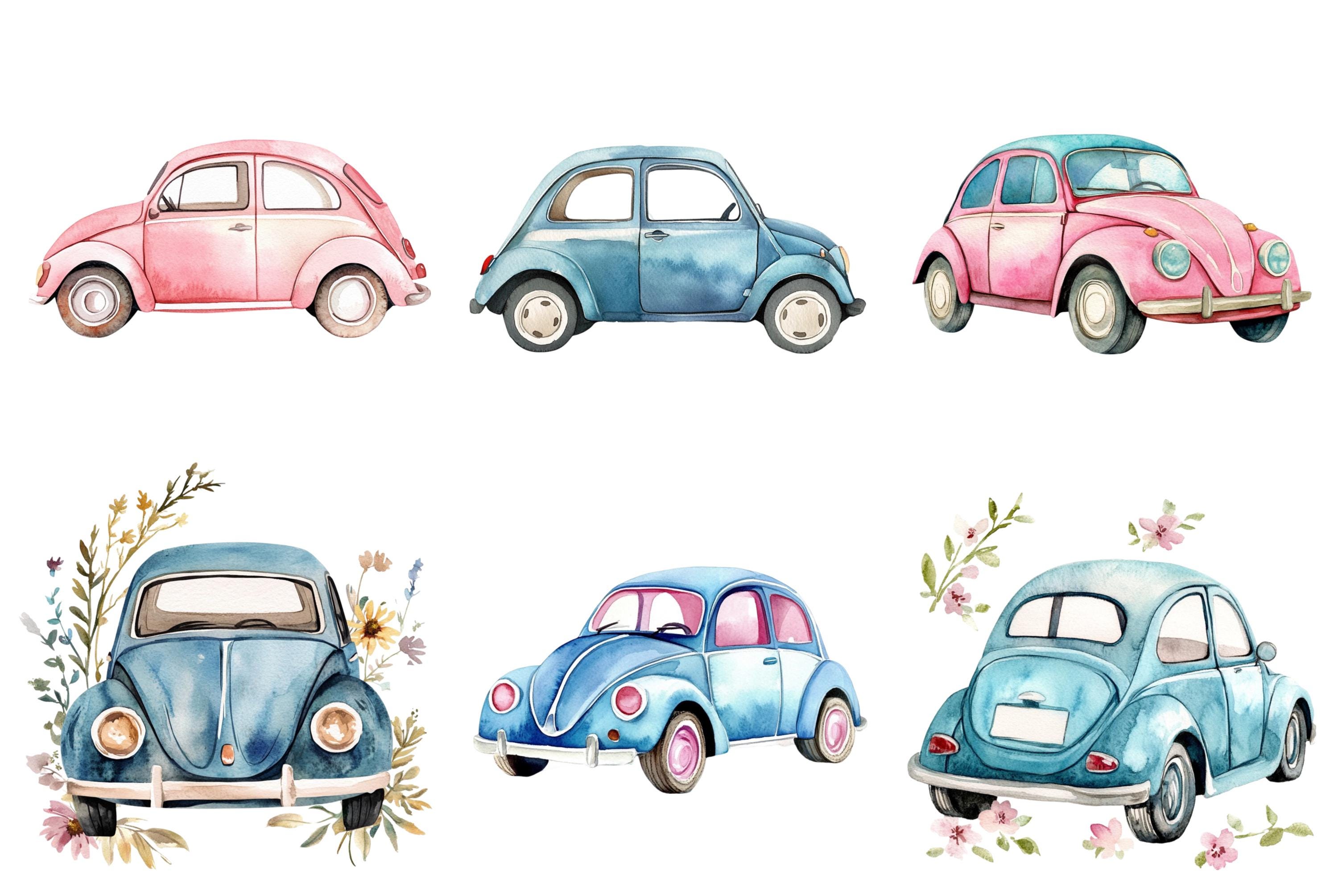 Watercolor Cute Car Clipart Bundle, Cartoon Car Png, Car Clip Art, Cute ...