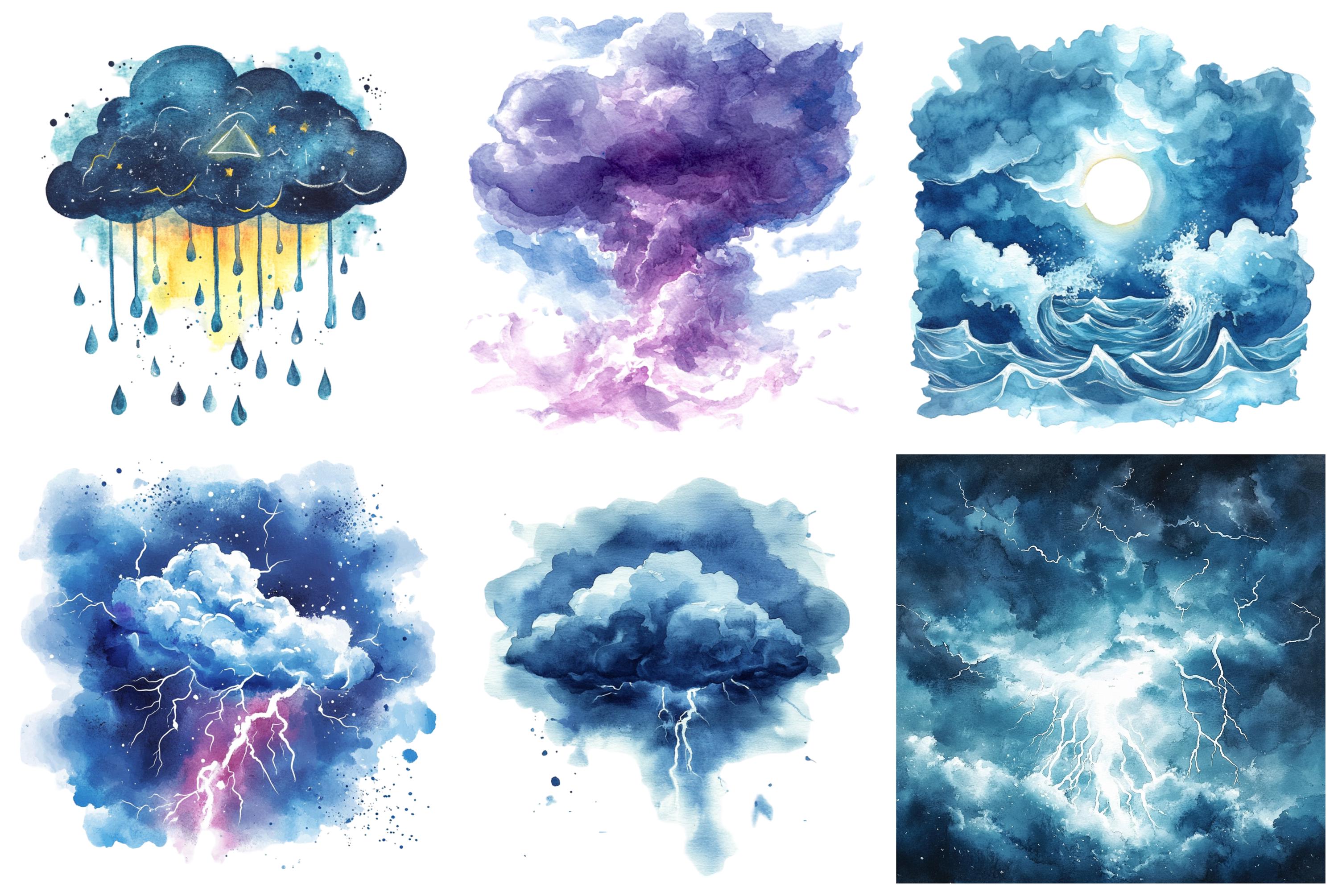 Watercolor Storm Clipart, Png Bundle, Stormy Clip Art, Landscape ...
