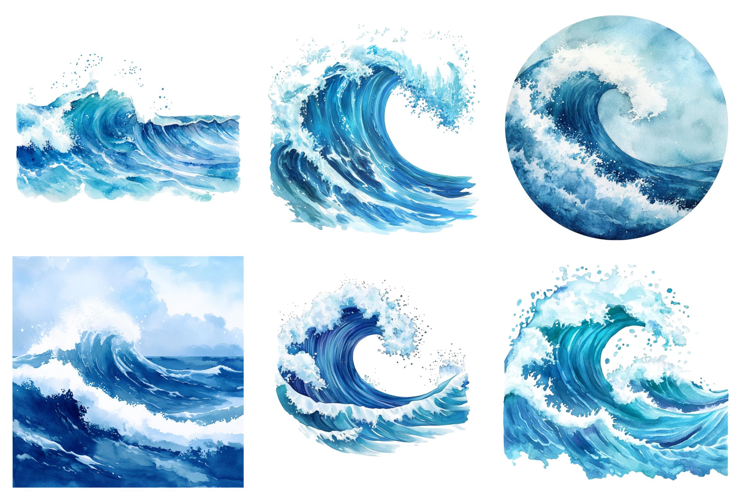 Watercolor Ocean Wave Clipart Bundle, Ocean Wave Png, Sea Clip Art ...