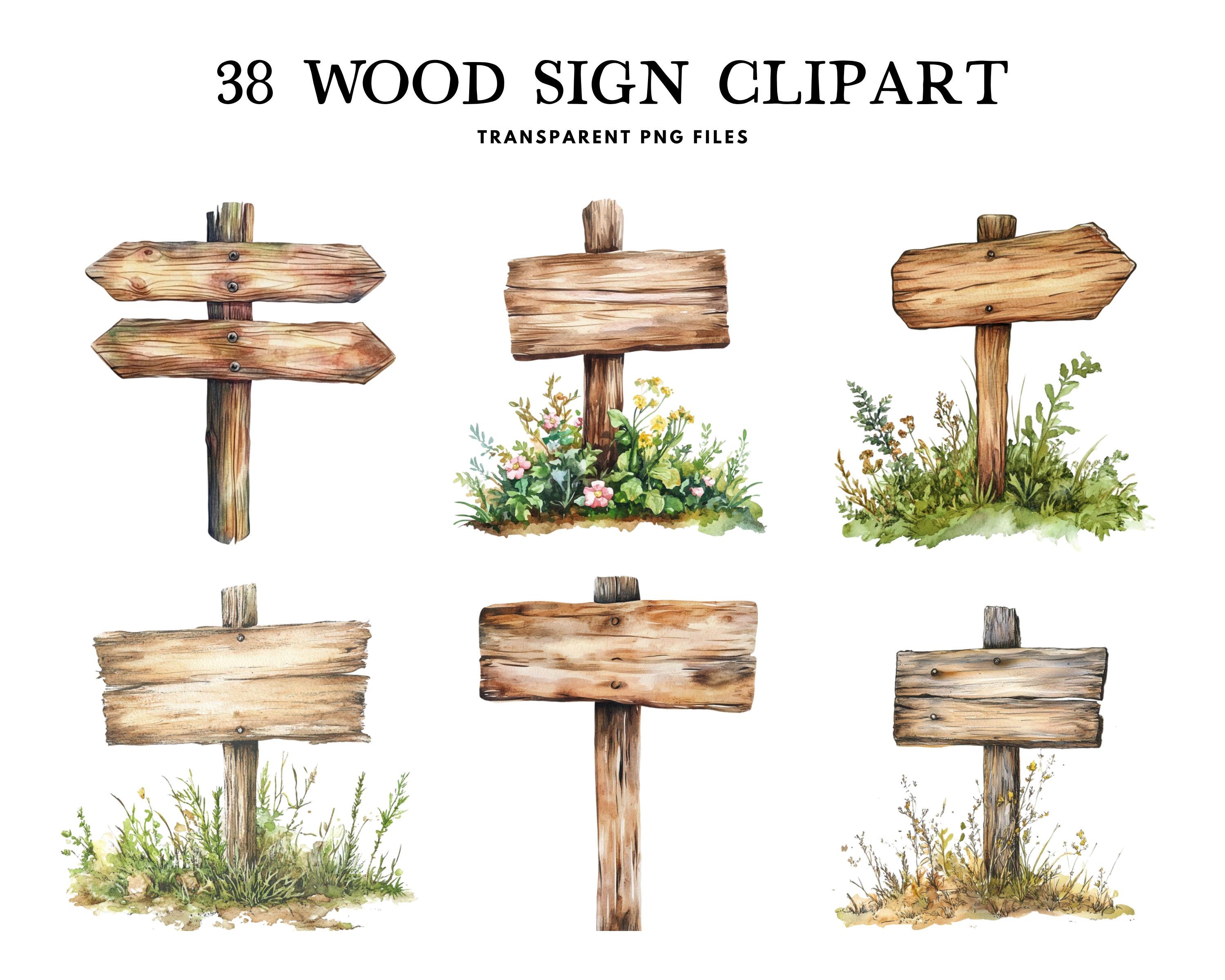 Watercolor Wood Sign Clipart, Png Bundle, Clip Art Illustration, Wooden ...
