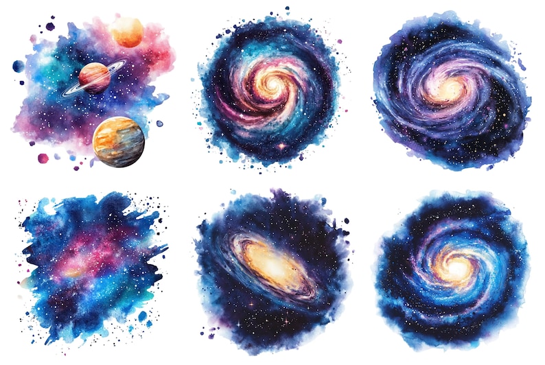 Watercolor Galaxy Clipart, Png Bundle, Space Clip Art, Astronomy ...
