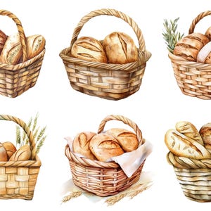 Watercolor Bread Basket Clipart, Bread Basket Png Bundle, Bread Clip ...