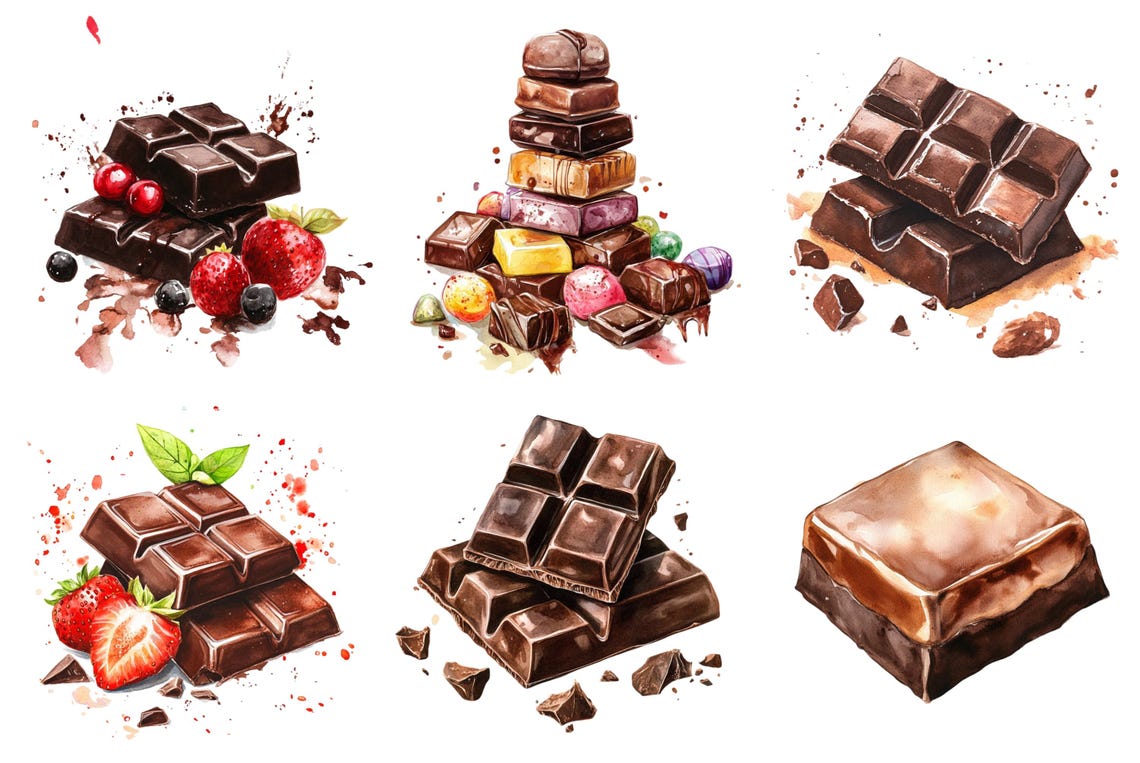 Watercolor Chocolate Clipart Bundle, Chocolate Png, Dessert Clip Art ...