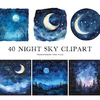 18 Watercolor Whimsical Starry Night Digital Papers, Night Sky Texture ...