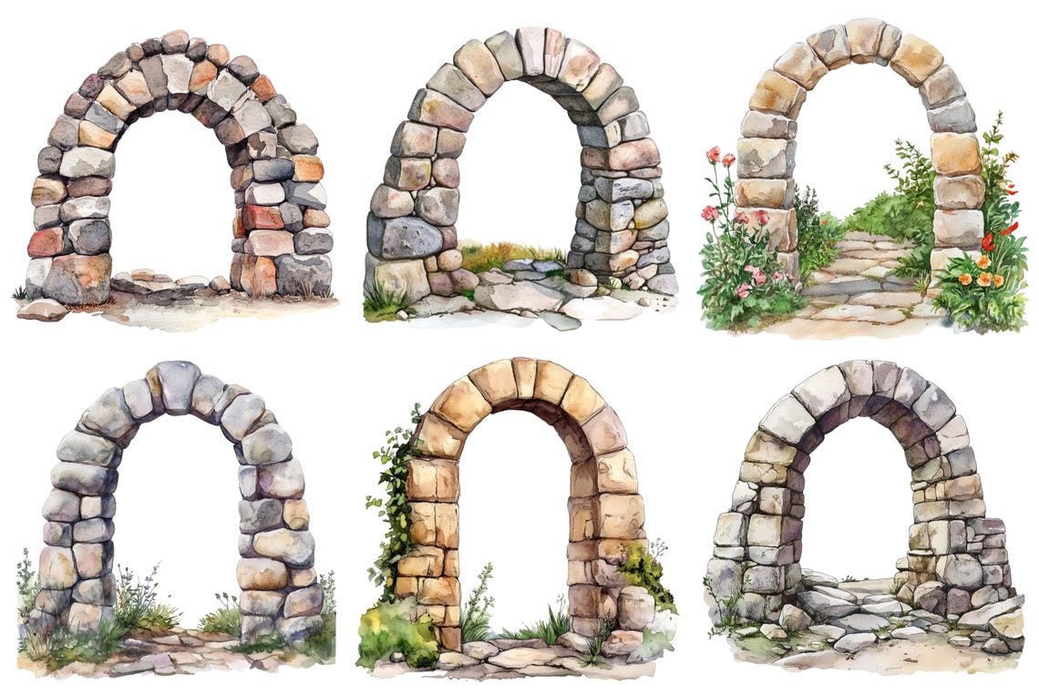 Watercolor Stone Arch Clipart, Png Bundle, Clip Art, Archway ...