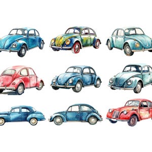 Watercolor Car Clipart Bundle, Car Png, Vintage Car Clip Art, Retro Car ...