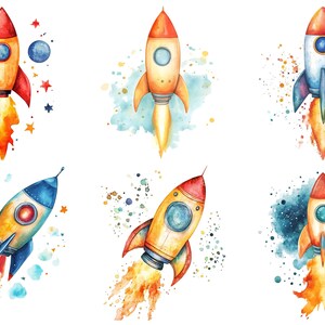 Watercolor Rocket Clipart, Png Bundle, Spaceship Clip Art, Ship ...
