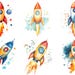 Watercolor Rocket Clipart, Png Bundle, Spaceship Clip Art, Ship ...