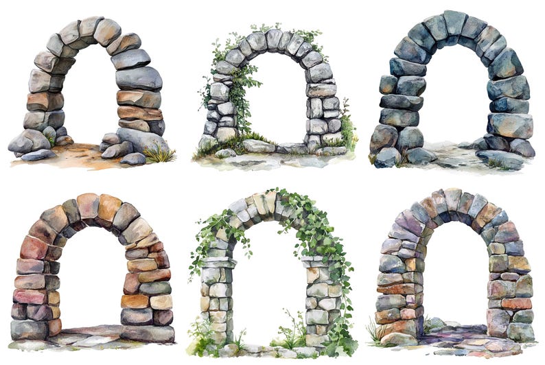 Watercolor Stone Arch Clipart, Png Bundle, Clip Art, Archway ...