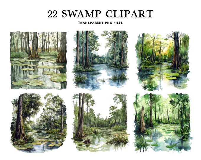 Watercolor Wetland Animals Clipart Bundle, Swamp Wildlife Clipart ...