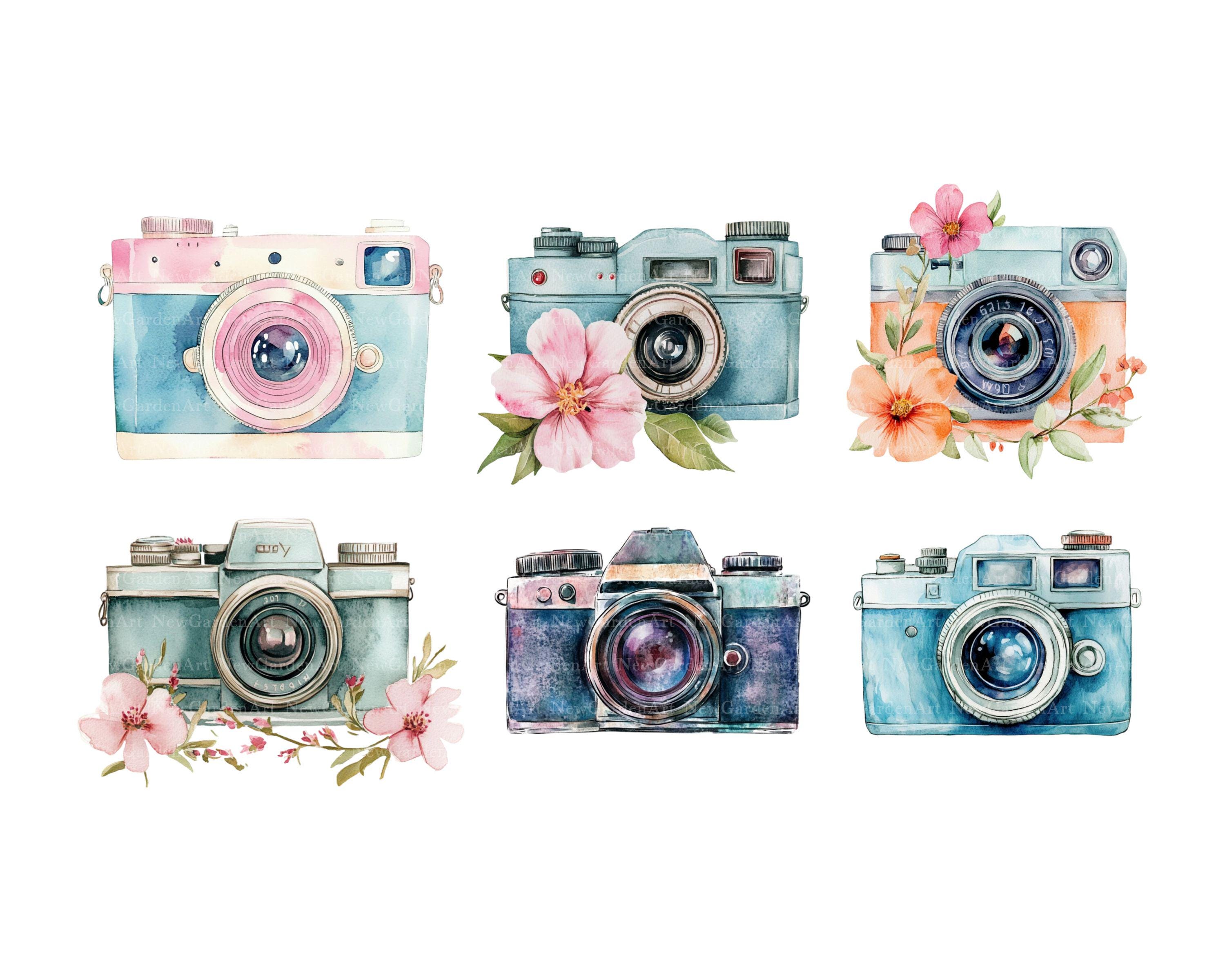 Watercolor Camera Clipart Bundle, Camera Png, Vintage Camera Clip Art ...