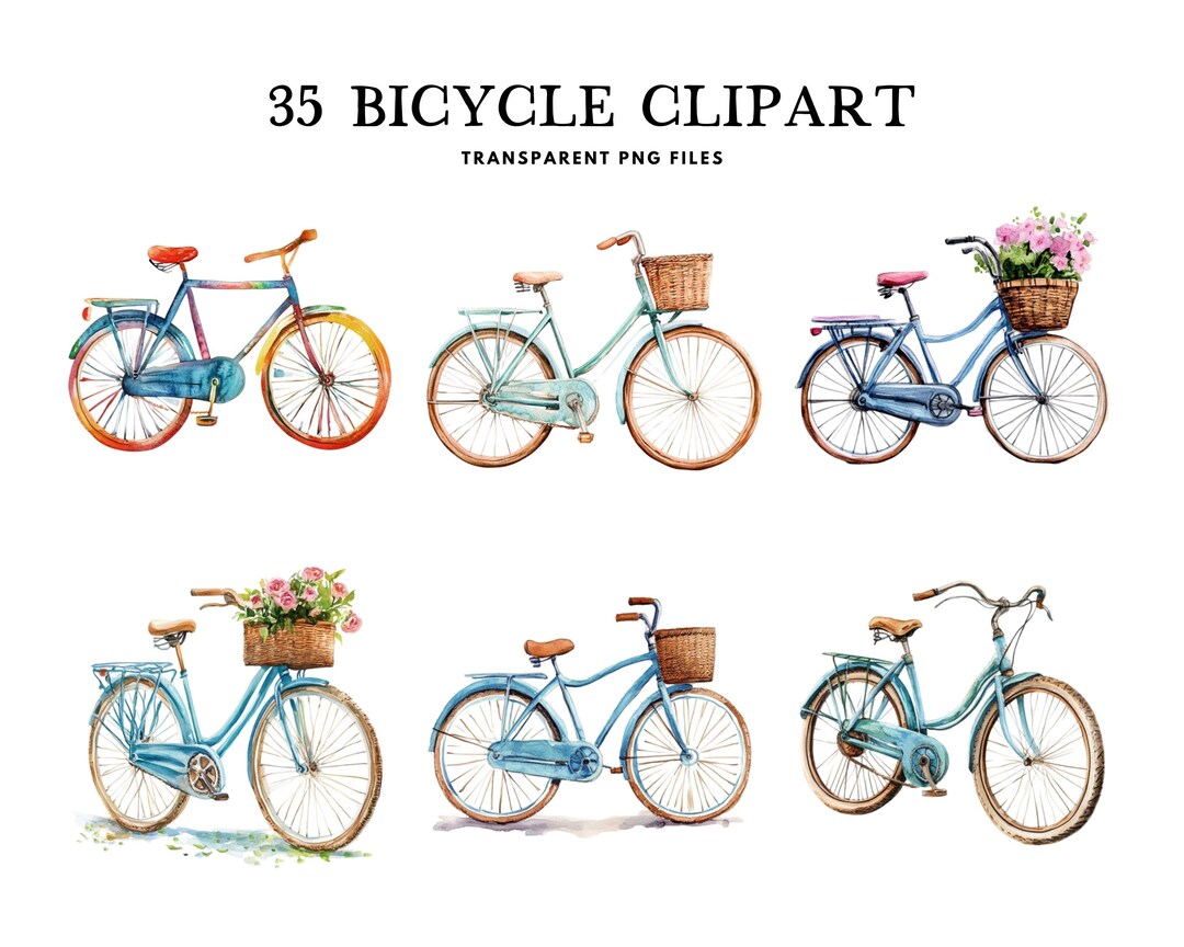 Watercolor Bicycle Clipart, Bicycle Png Bundle, Bike Clip Art, Cycling ...