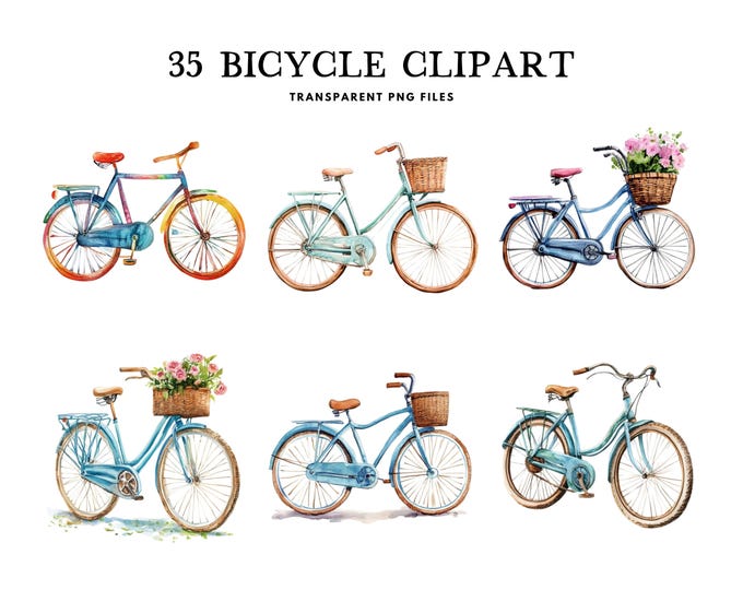 Watercolor Pastel Bicycles Clipart, Cute Bikes Clipart, Dutch Bike ...