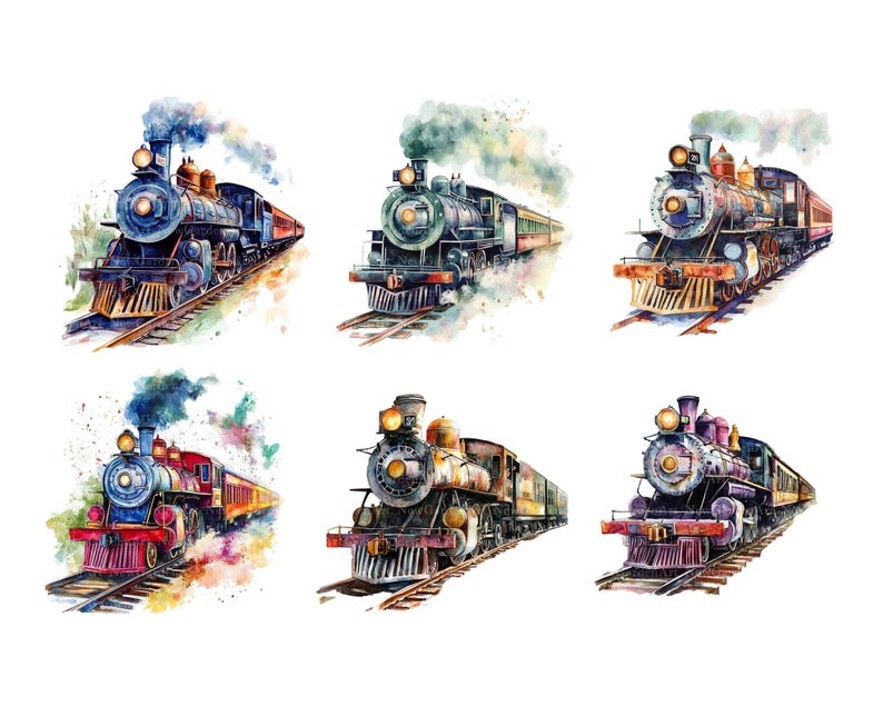Watercolor Train Clipart Bundle, Train Png, Vintage Train Clip Art ...