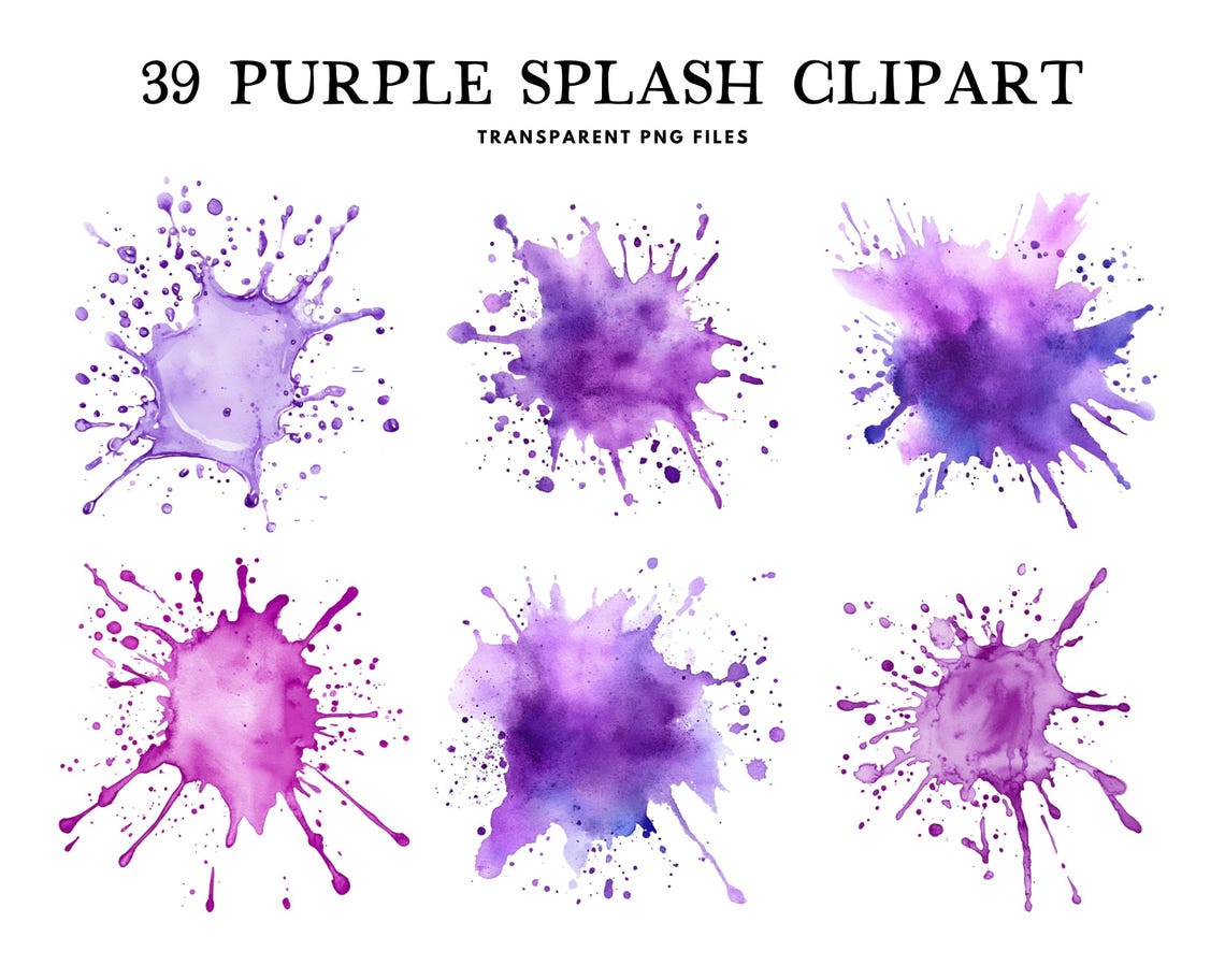 Watercolor Purple Splash Clipart, Png Bundle, Clip Art, Illustration ...