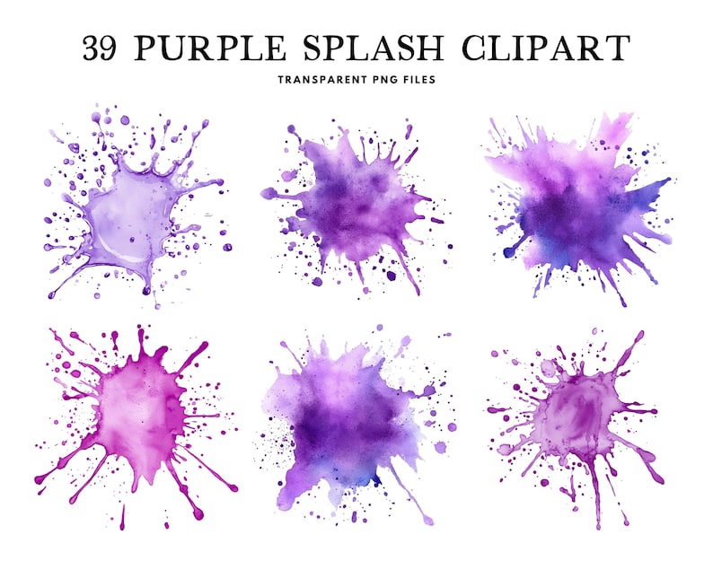 Watercolor Purple Splash Clipart, Png Bundle, Clip Art, Illustration ...