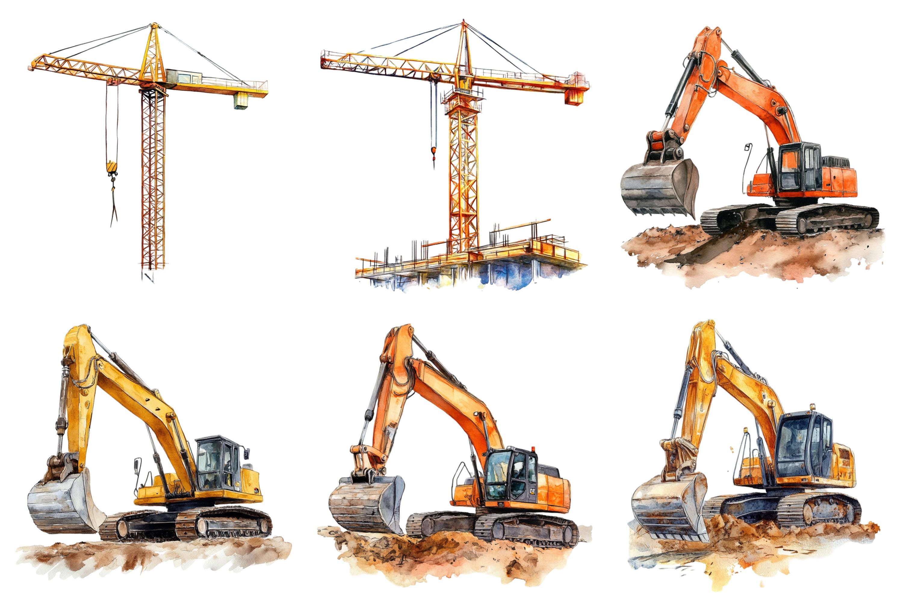 Watercolor Construction Clipart Bundle, Construction Png, Excavator ...