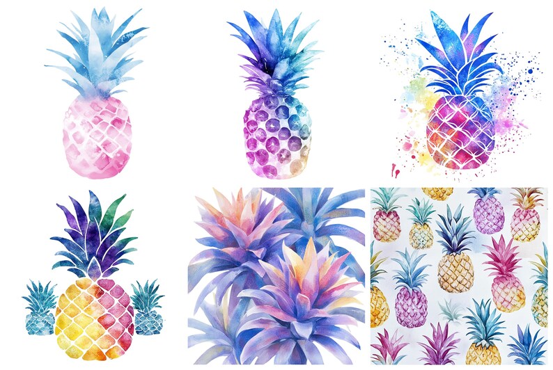 Watercolor Pineapple Clipart, Png Bundle, Fruit Clip Art, Illustration ...
