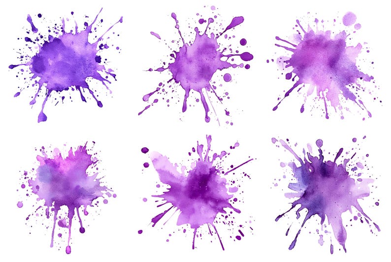 Watercolor Purple Splash Clipart, Png Bundle, Clip Art, Illustration ...