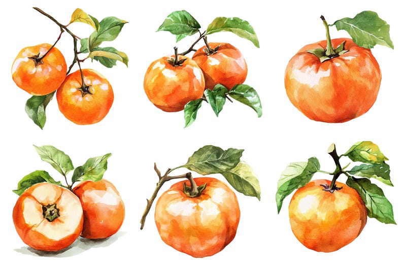 Watercolor Persimmon Clipart, Png Bundle, Fruit Clip Art, Illustration ...