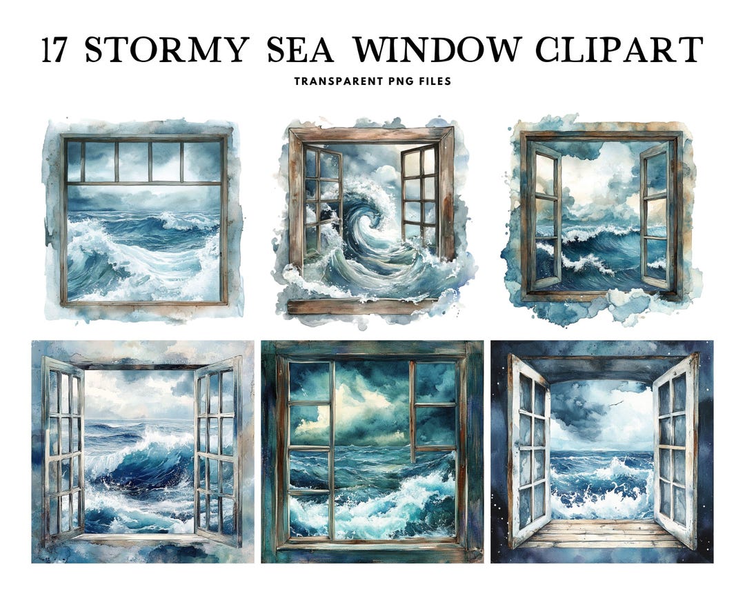 Watercolor Stormy Sea Window Clipart, Png Bundle, Clip Art ...