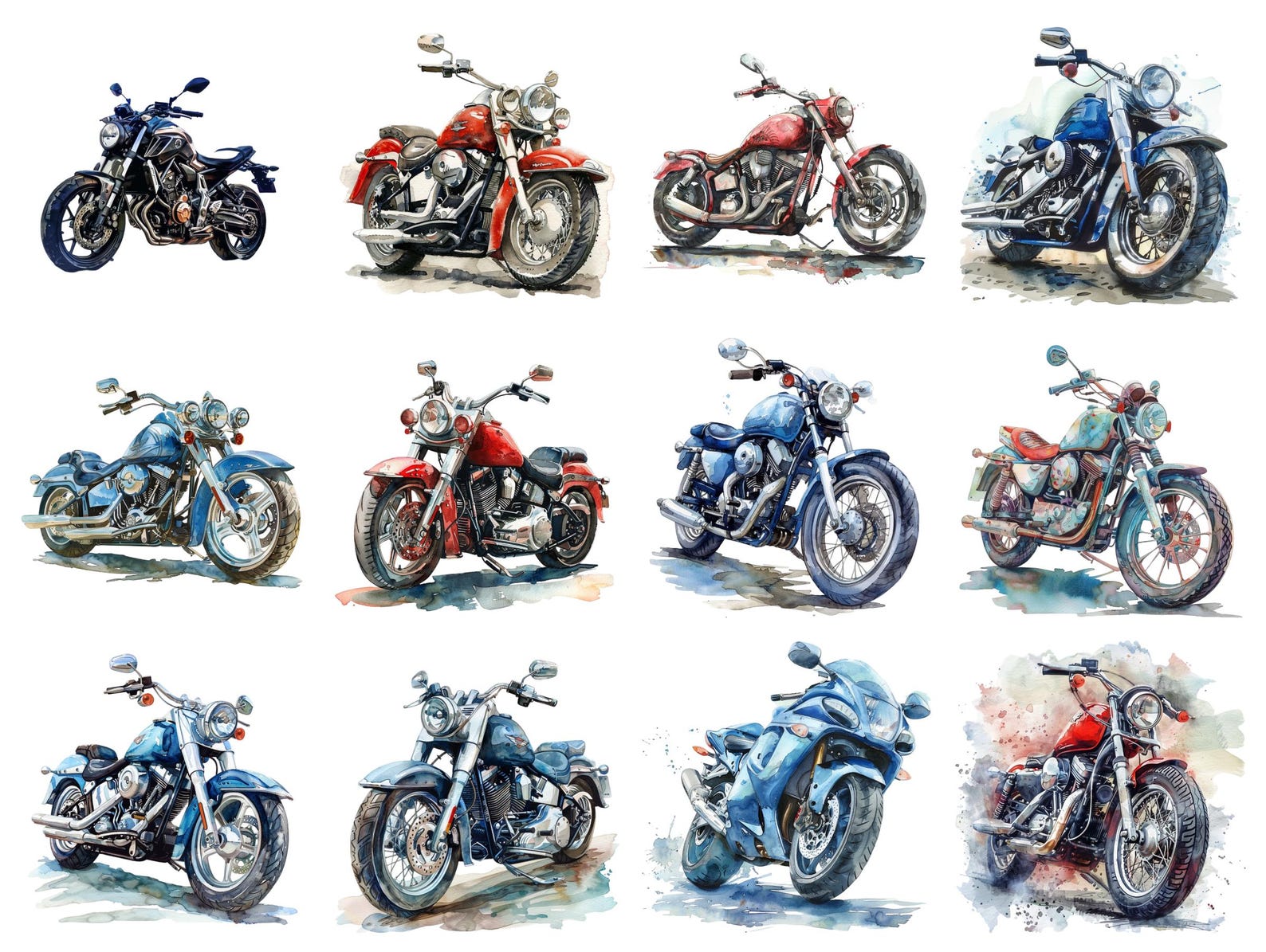 Watercolor Motorcycle Clipart Bundle, Motorcycle Png, Classic Motorbike ...