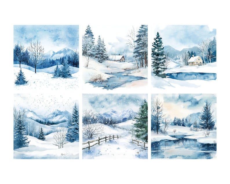 Watercolor Winter Landscape Clipart Bundle, Winter Png, Winter Clip Art ...