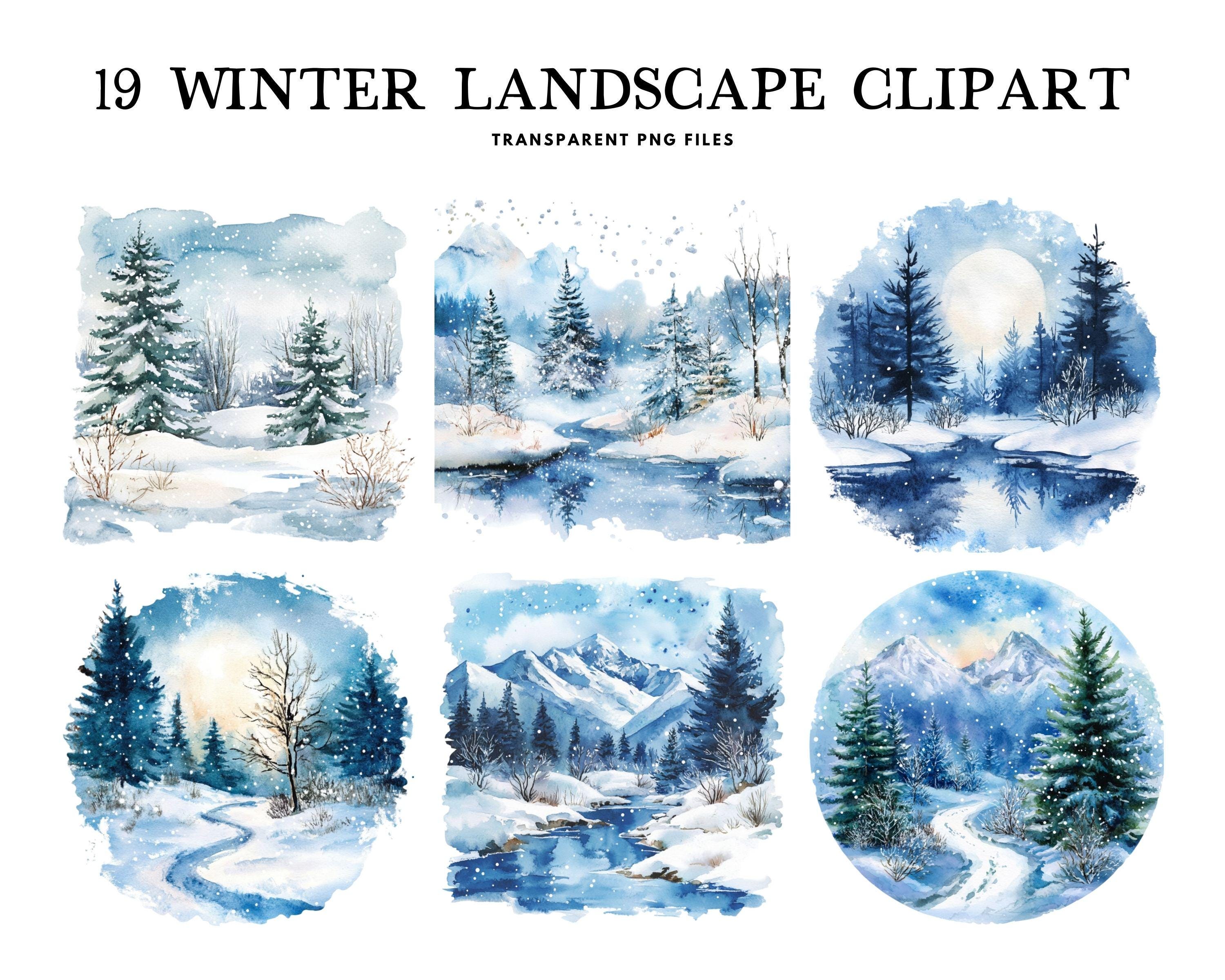 Watercolor Winter Landscape Clipart Bundle, Winter Png, Winter Clip Art ...