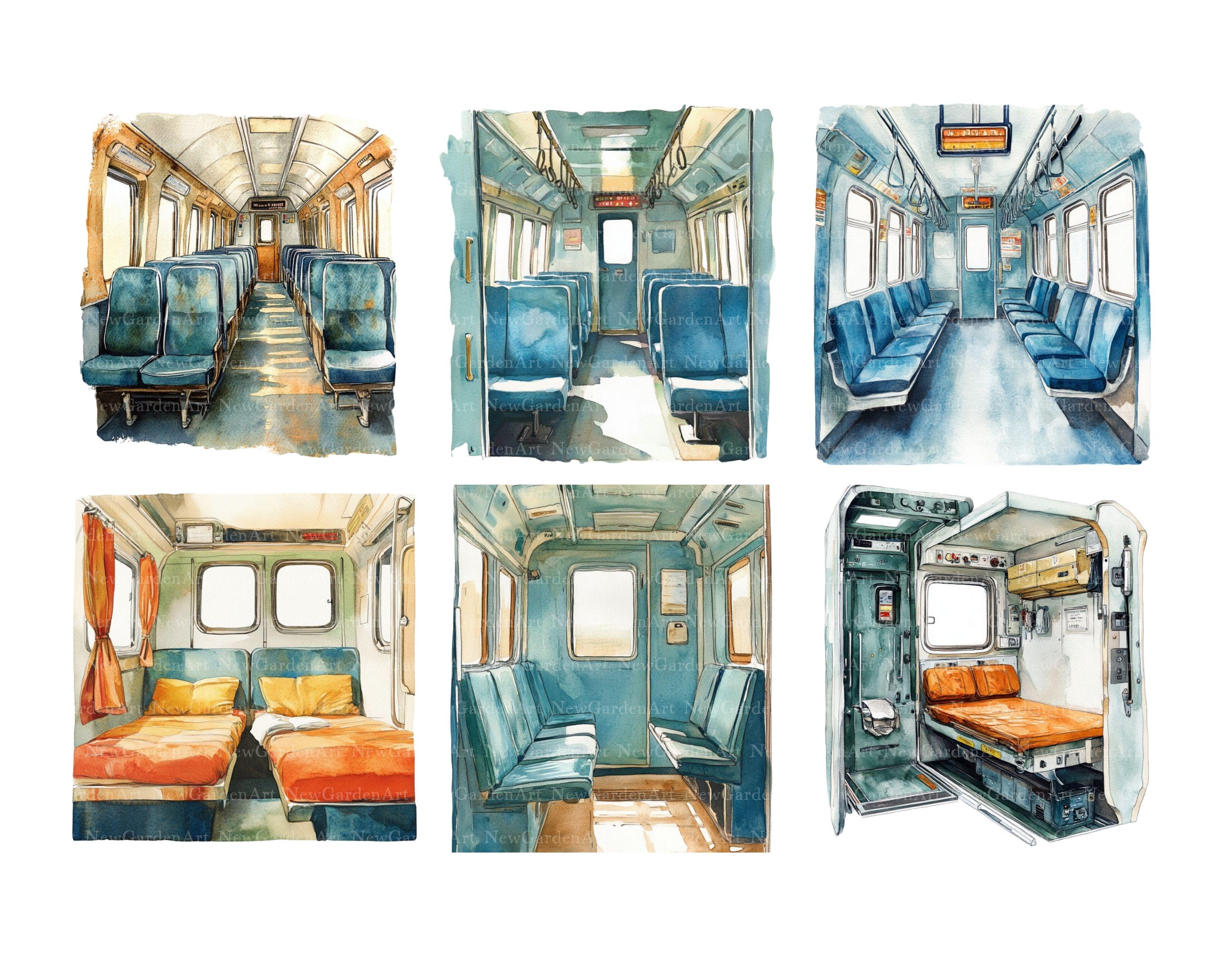 Watercolor Train Compartment Clipart Bundle, Train Compartment Png ...