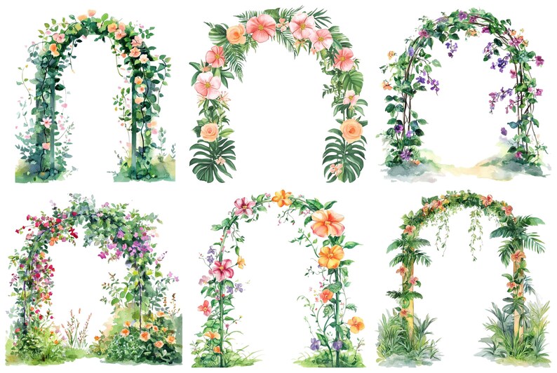 Watercolor Summer Arch Clipart, Png Bundle, Clip Art Illustration ...