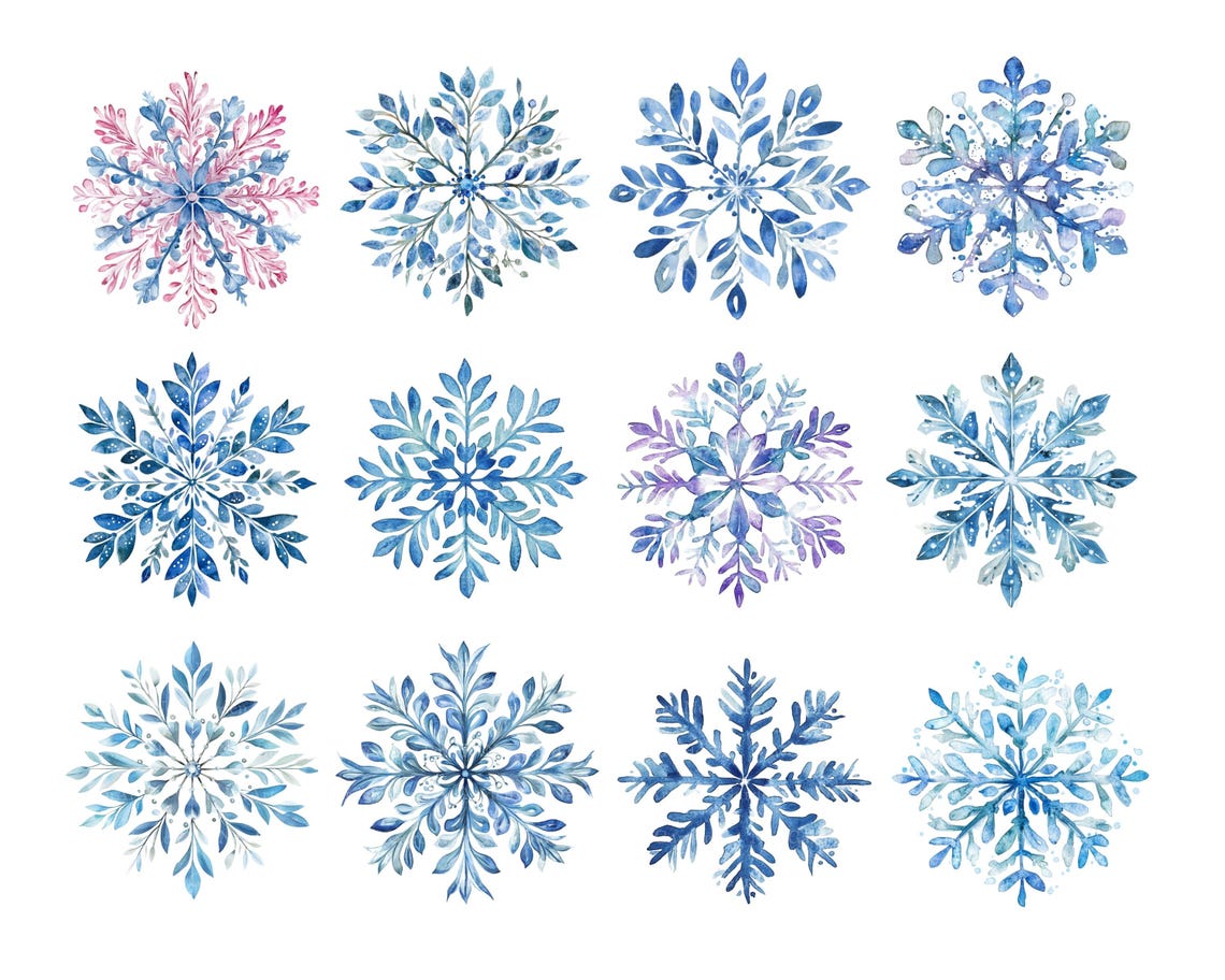 Watercolor Snowflake Clipart Bundle, Snowflake Png, Winter Clip Art ...