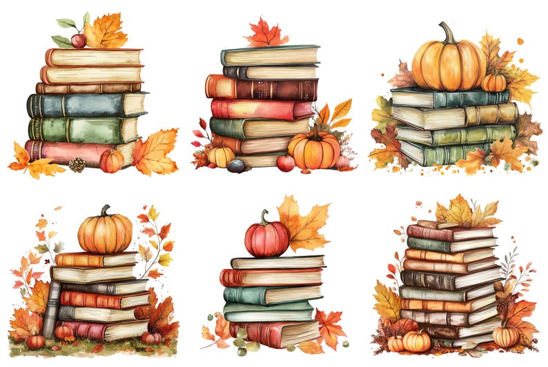 Watercolor Autumn Book Stack Clipart, Png Bundle, Clip Art, Fall ...