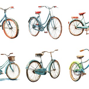 Watercolor Retro Bicycle Clipart, Png Bundle, Vintage Clip Art, Antique ...