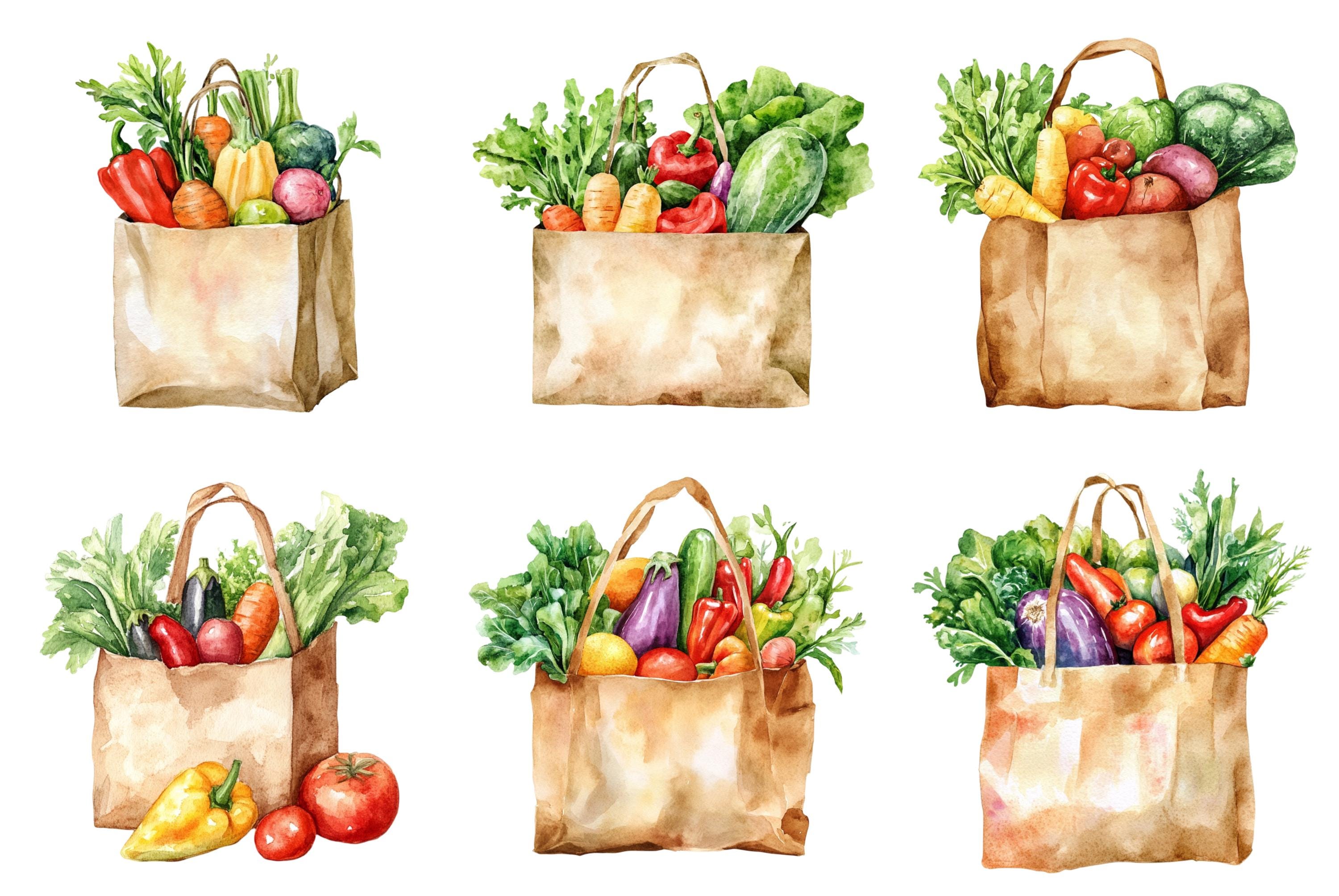 Watercolor Vegetables in Paper Bag Clipart, Png Bundle, Clip Art ...