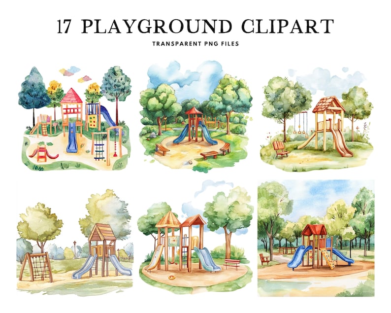 Watercolor Playground Clipart, Png Bundle, Park Clip Art, Swing ...