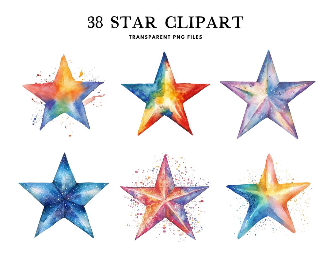 Watercolor Star Clipart, Png Bundle, Clip Art, Illustration, Design ...