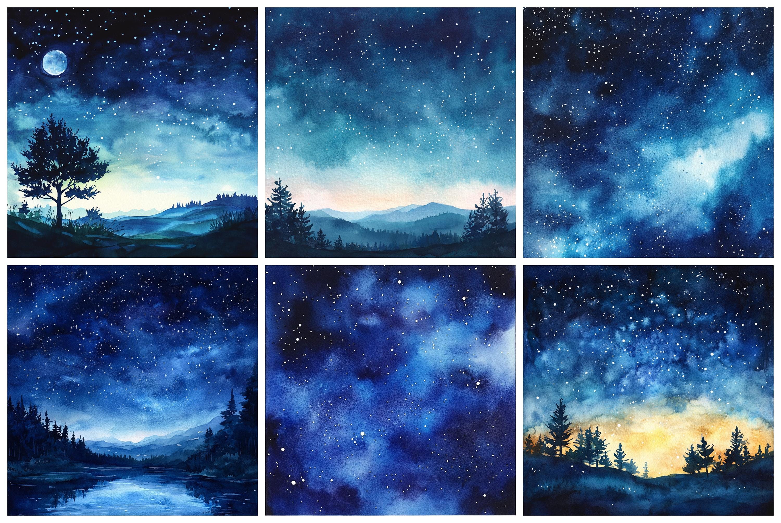 Watercolor Starry Sky Clipart, Png Bundle, Clip Art, Illustration ...