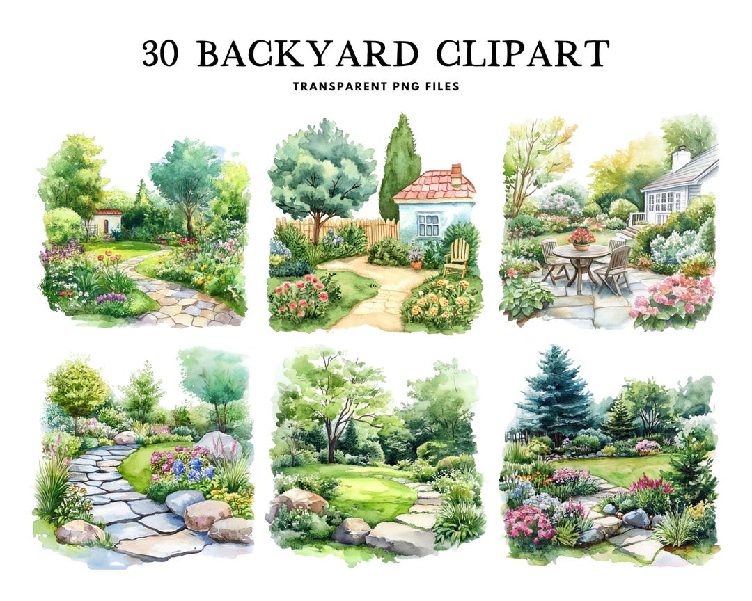 Watercolor Backyard Clipart Bundle, Backyard Png, Garden Clip Art ...