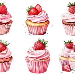 Watercolor Strawberry Cupcake Clipart, Png Bundle, Clip Art ...