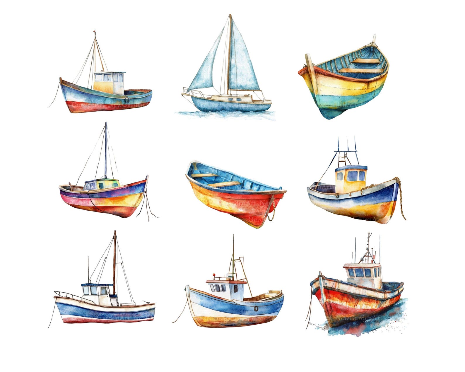 Watercolor Boat Clipart Bundle, Boat Png, Sailboat Clip Art, Nautical ...