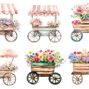 Watercolor Floral Cart Clipart, Png Bundle, Flower Clip Art ...
