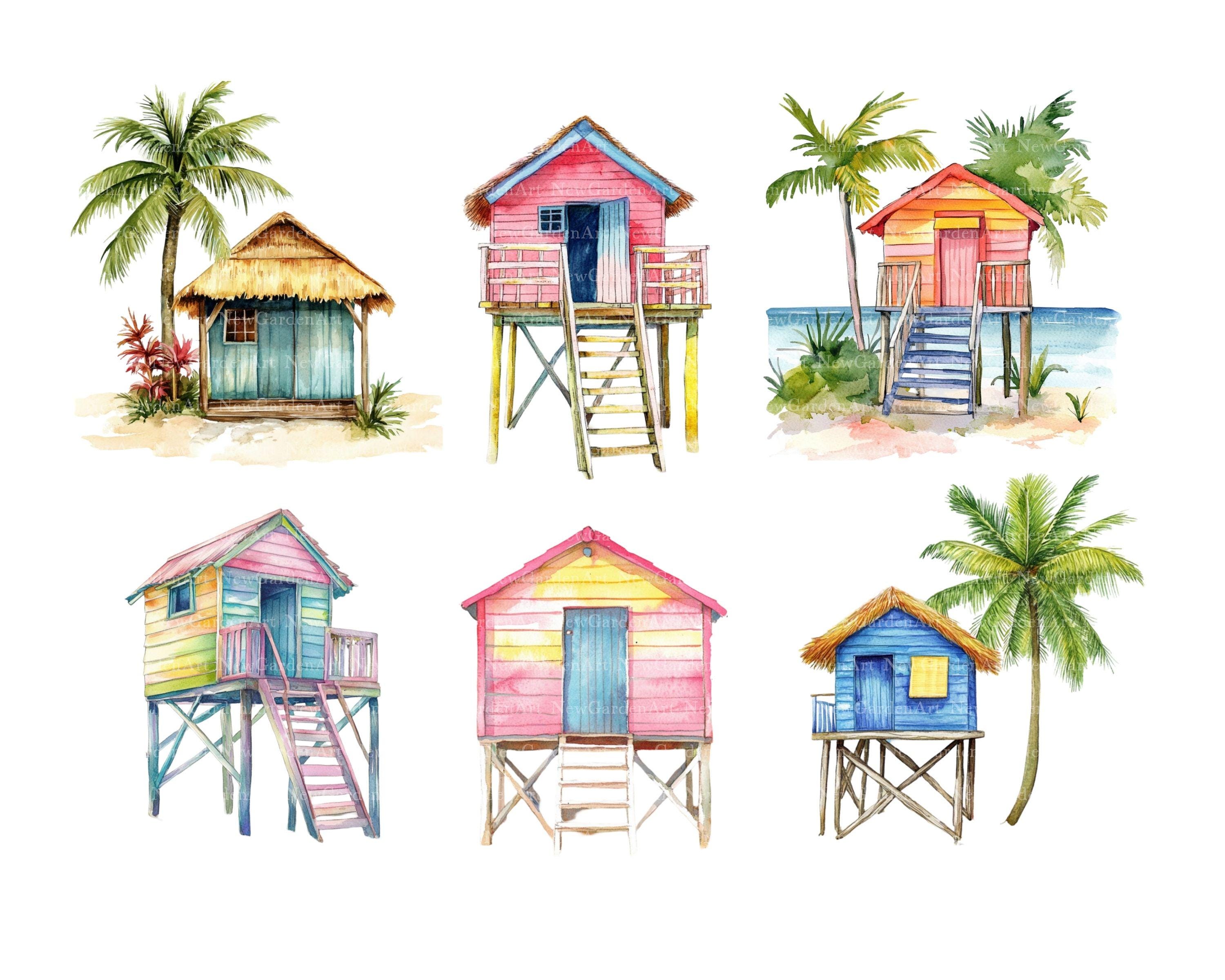Watercolor Beach Hut Clipart Bundle, Beach Hut Png, Summer Beach House ...