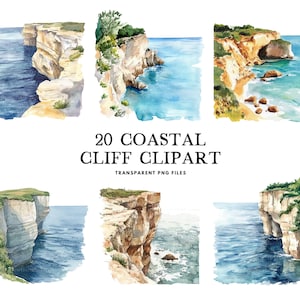 Watercolor Coastal Cliff Clipart Bundle, Coastal Cliff Landscape Png ...