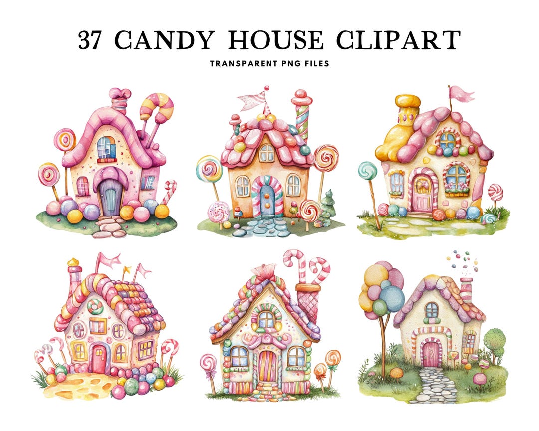 Watercolor Candy House Clipart Bundle, Candy House Png, Cozy Candy Clip ...