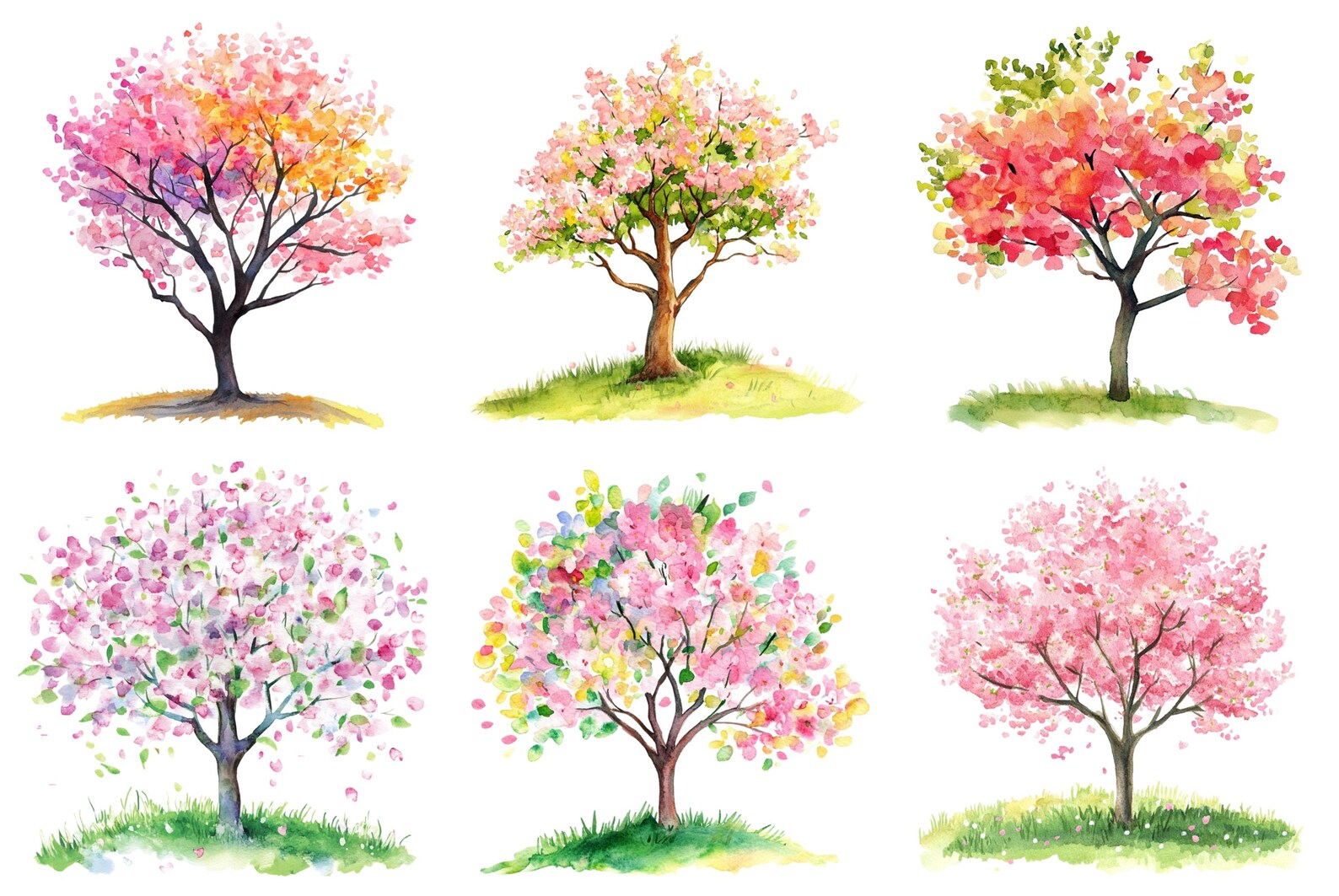 Watercolor Spring Tree Clipart, Png Bundle, Clip Art, Illustration ...