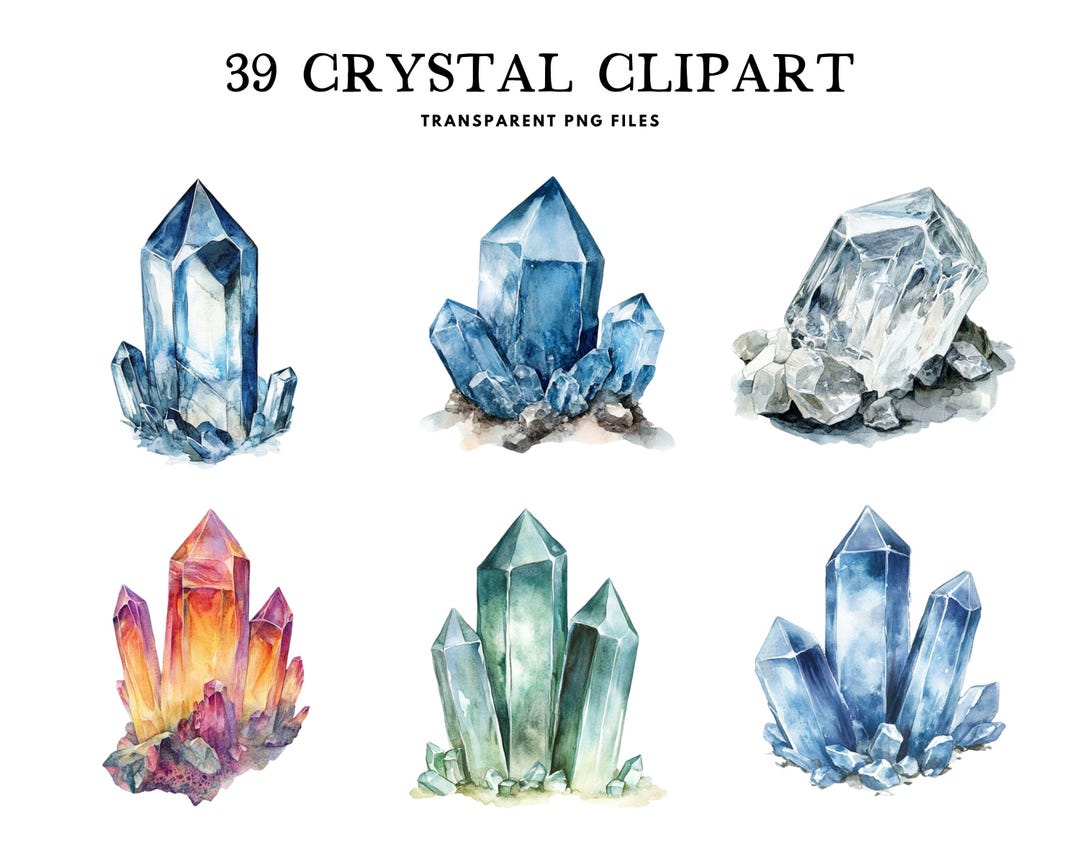 Watercolor Crystal Clipart Bundle, Crystal Png, Gem Clip Art, Gemstone ...